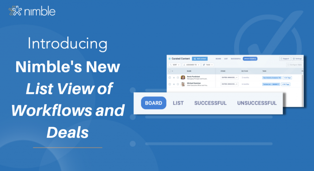 Nimble Adds New List View of Contacts to Deals and Workflows